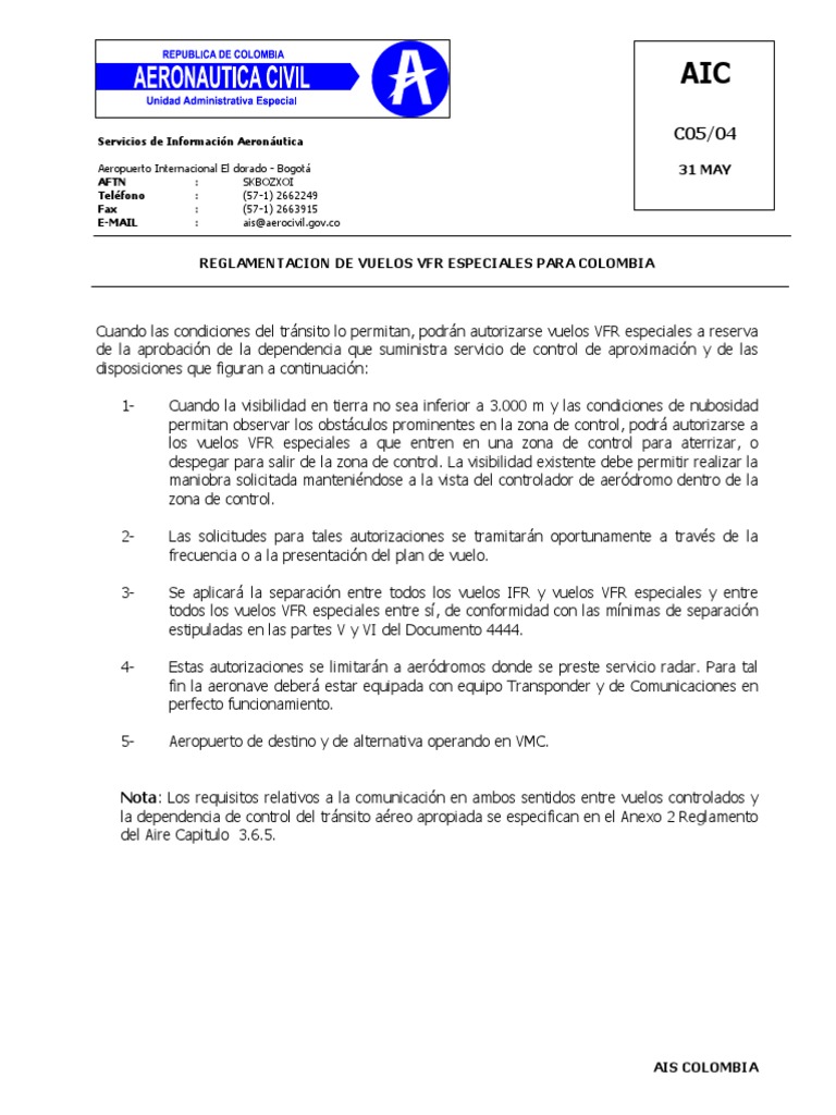 Vuelos VFR Especiales en Colombia | PDF