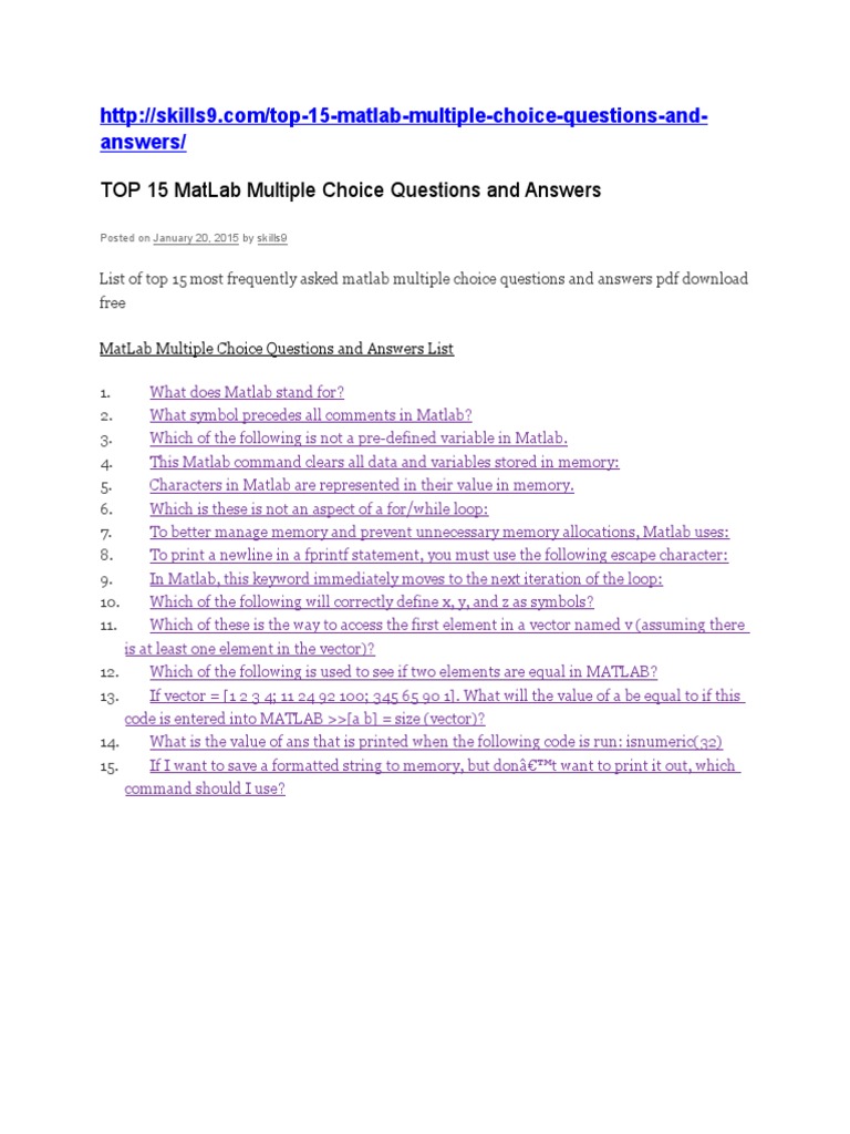 MATLAB MCQs for Learners | PDF