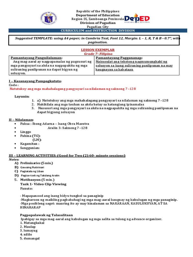 Lesson Exemplar IMEE FILIPINO | PDF