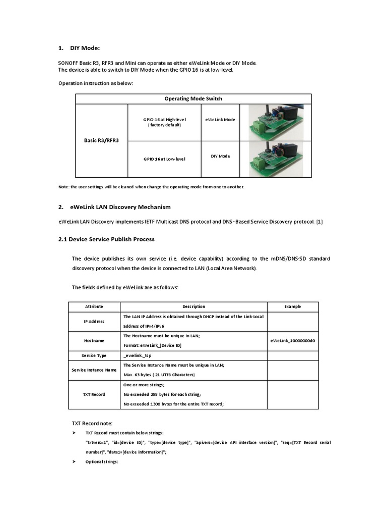 SONOFF DIY MODE Protocol | PDF