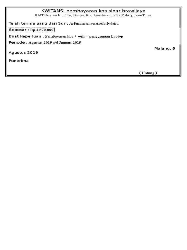 Kwitansi Pembayaran Kos | PDF