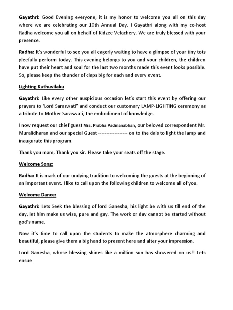 Anchoring Script Annual Day 2020 | PDF