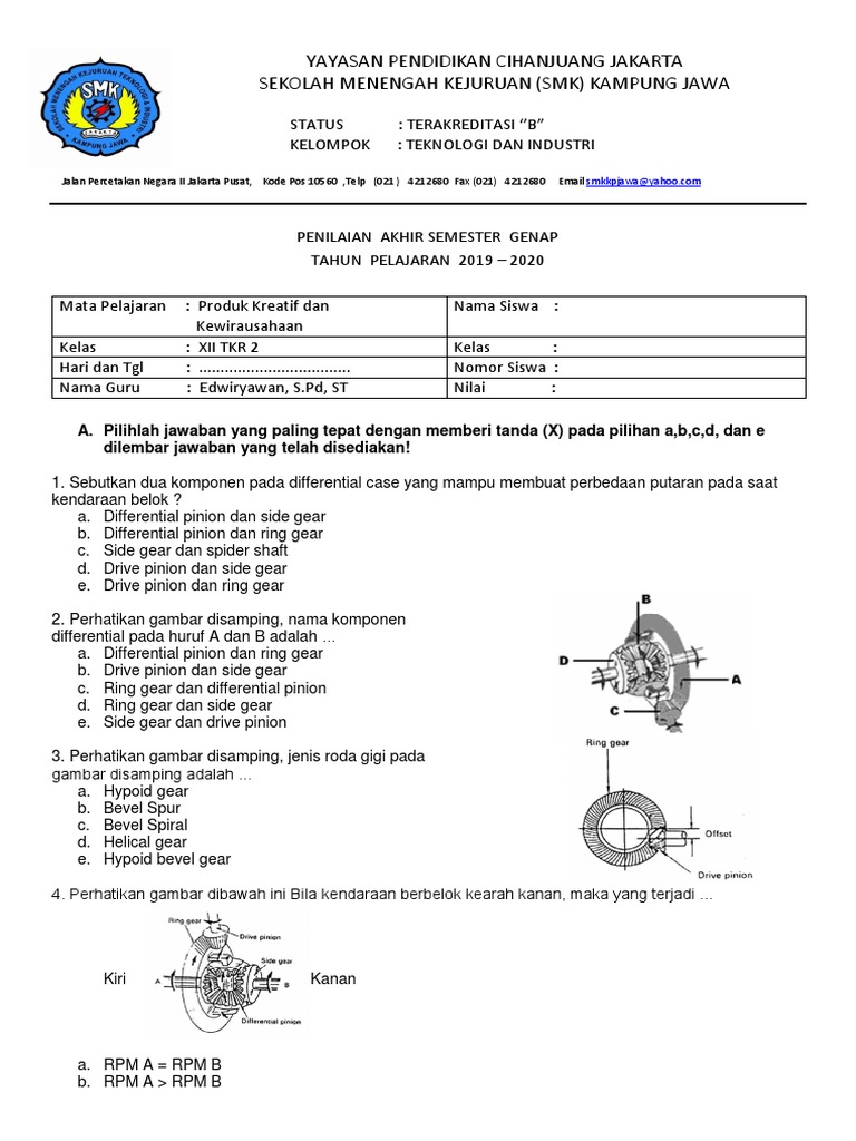 PAS2 Produktif Kreatif Dan Kewirausahaan XII TKR 2 2019 - 2020 | PDF