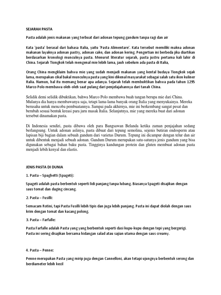 Sejarah Pasta | PDF | Memasak, Makanan, & Anggur