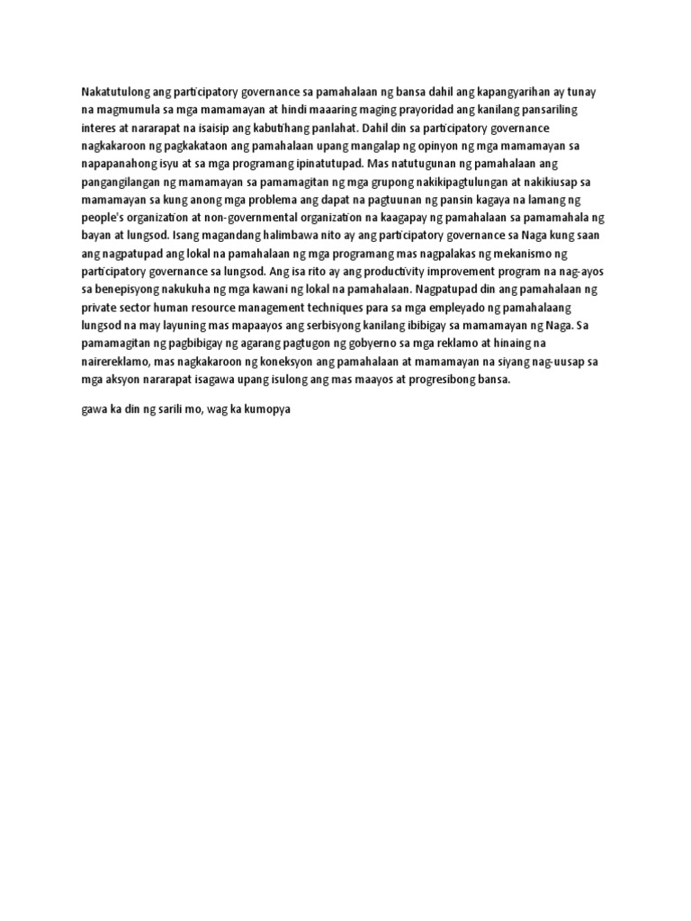 Kahalagahan NG Gobyerno - Sa Governance | PDF