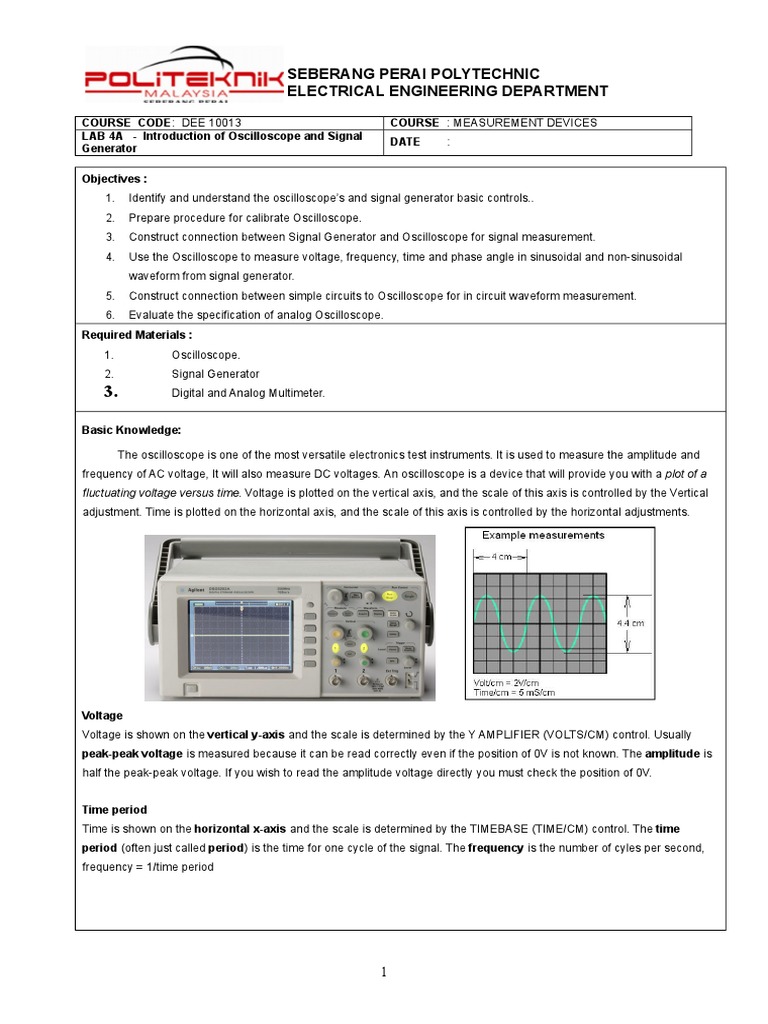Lab 4A Jun 2018 Introduction of Oscilloscope and Signal Generator | PDF