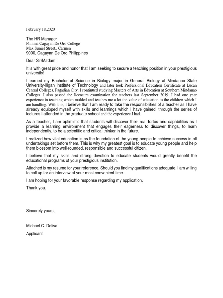 JOB FAIR APPLICATION LETTER - Phinma | PDF