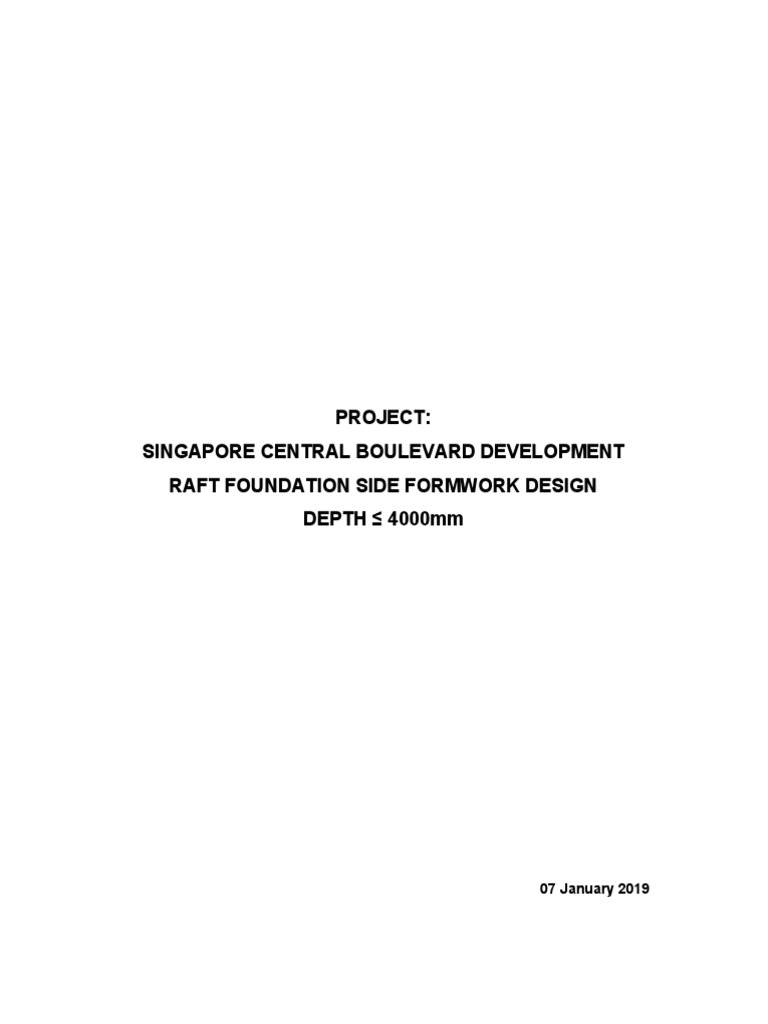 SCBD - Raft Foundation Side Formworks Design Report PDF | PDF
