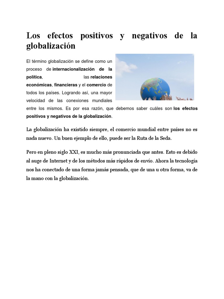 Los Efectos Positivos y Negativos de La Globalización | PDF