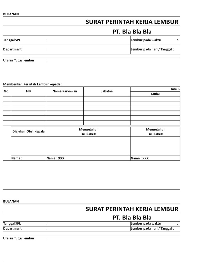 SPKL (Surat Perintah Kerja Lembur) | PDF