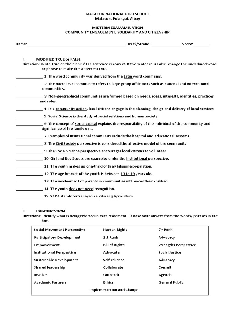 Community Engagement and Citizenship Exam | PDF | Social Science