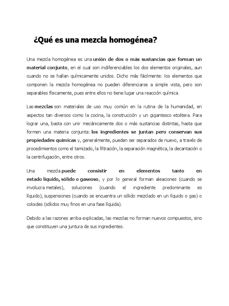 Qué Es Una Mezcla Homogenea | PDF
