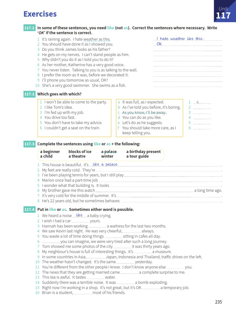 Like and As Exercises 1 | PDF