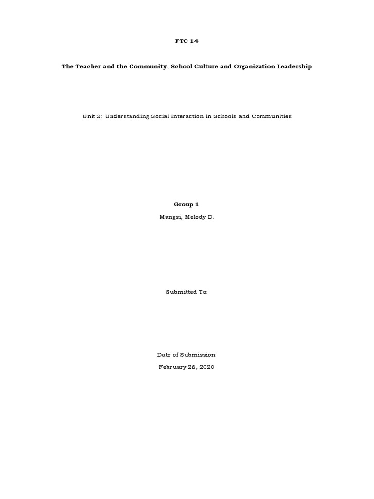 Unit 2: Understanding Social Interaction in Schools and Communities | PDF