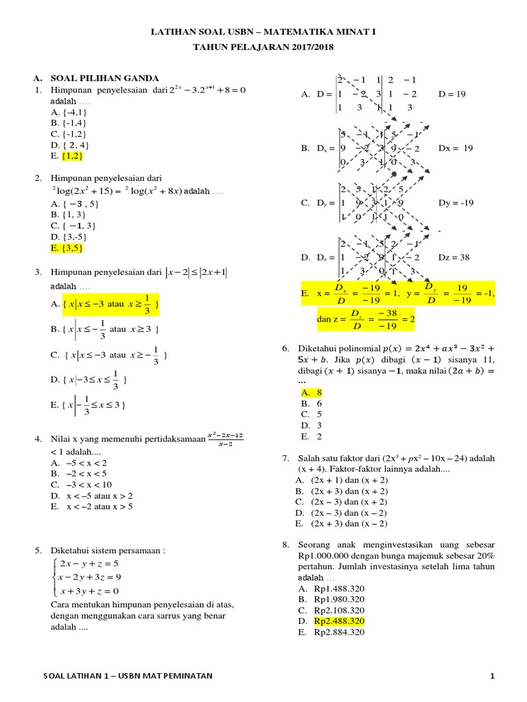 Latihan Soal USBN Matematika | PDF