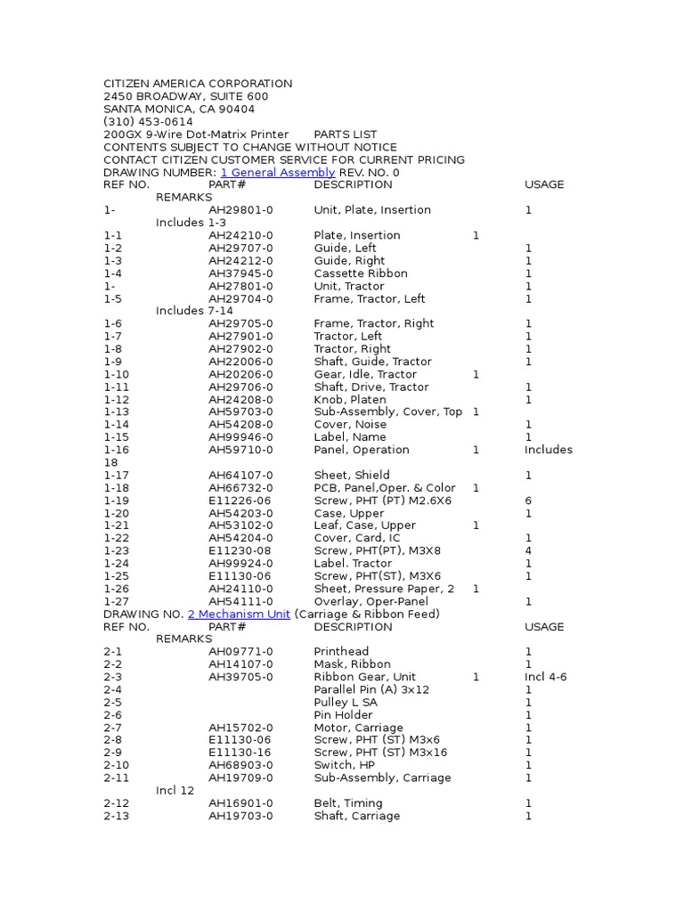 200GX 9 Pin Dot Matrix Spares Guide | PDF