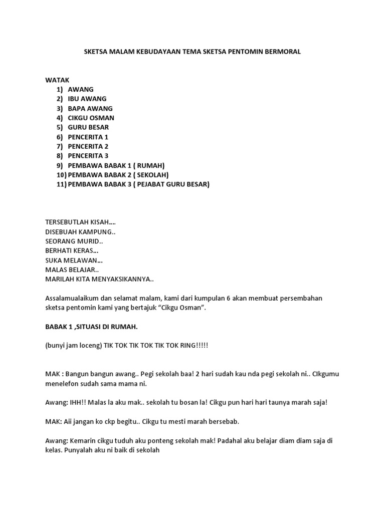 Sketsa Malam Kebudayaan Tema Sketsa Pentomin Bermoral | PDF