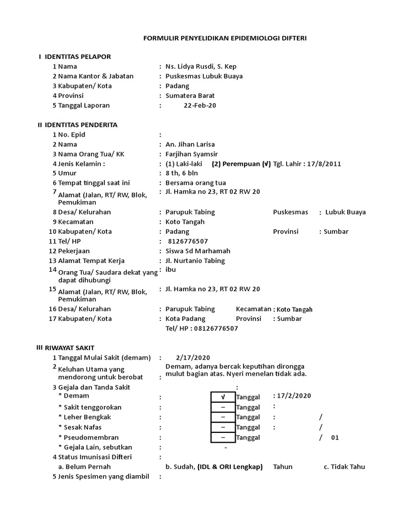 Blanko Format Pe Difteri | PDF