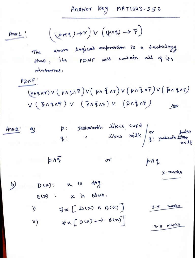 Discrete Mathematics Answer Key | PDF