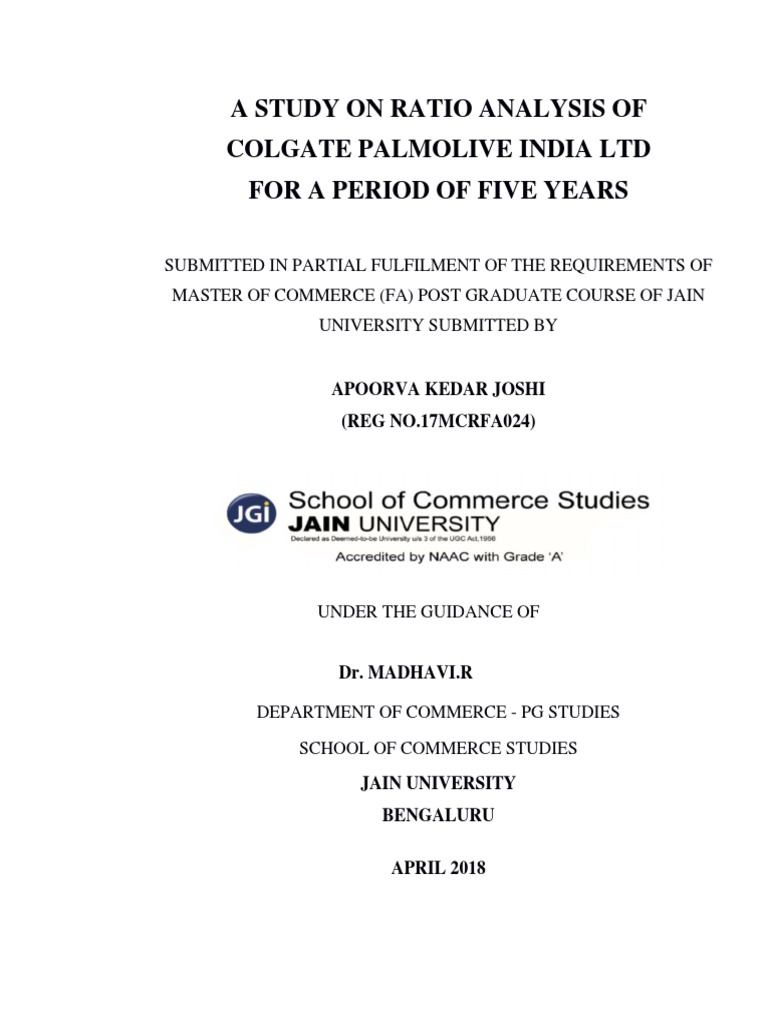 A Study On Ratio Analysis of Colgate Pal PDF | PDF