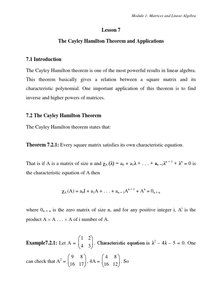 Cayley-Hamilton Theorem | PDF