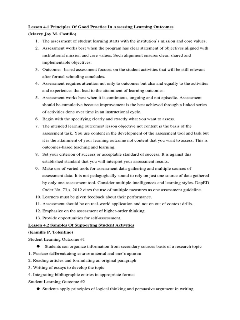 Principles of Effective Assessment of Student Learning Outcomes | PDF