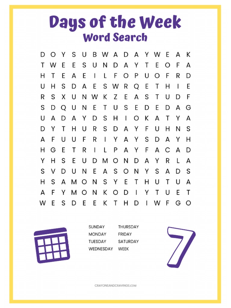 Days of The Week Word Search Free Printable | PDF