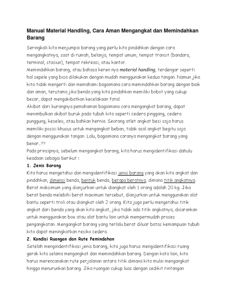 Teknik Aman Manual Handling | PDF