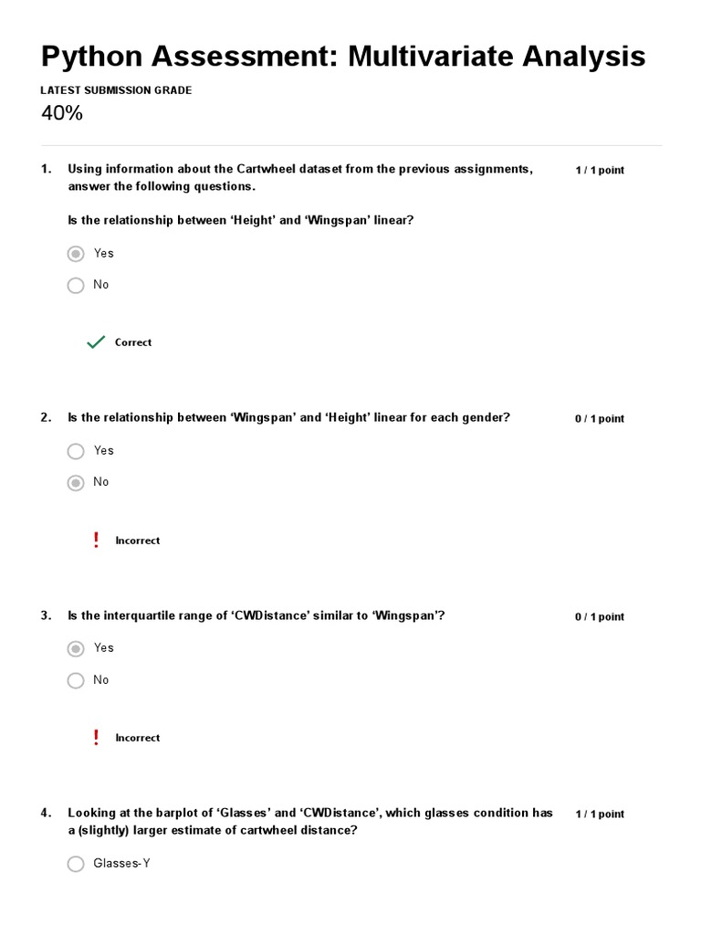 Python Assessment - Multivariate Analysis - Coursera (1 Ans) | PDF
