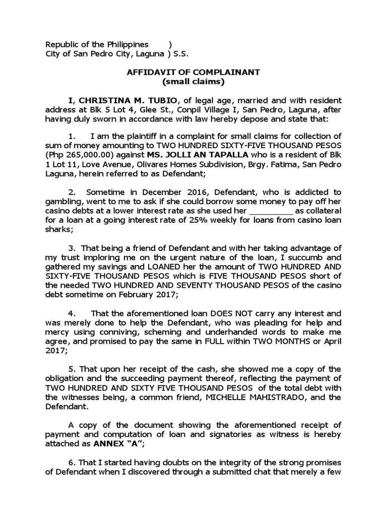 Affidavit of Complaint Small Claims | PDF