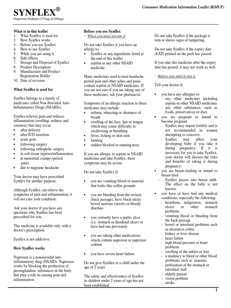 Synflex Tablet Naproxen Sodium ROCHE MALAYSIA SDN. BHD. - 24aug2015 Eng ...