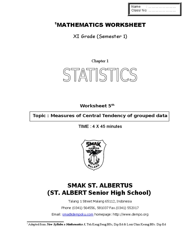 Worksheet 5 Mean Mode of Grouped Data | PDF