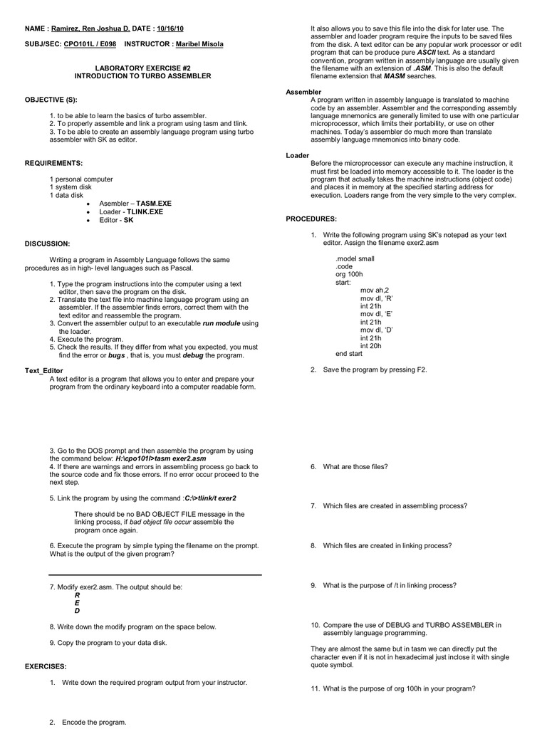 Experiment 2 | PDF | Assembly Language | Computer Program