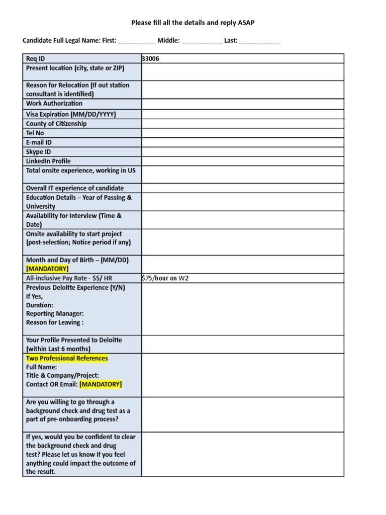 Candidate Details Form | PDF