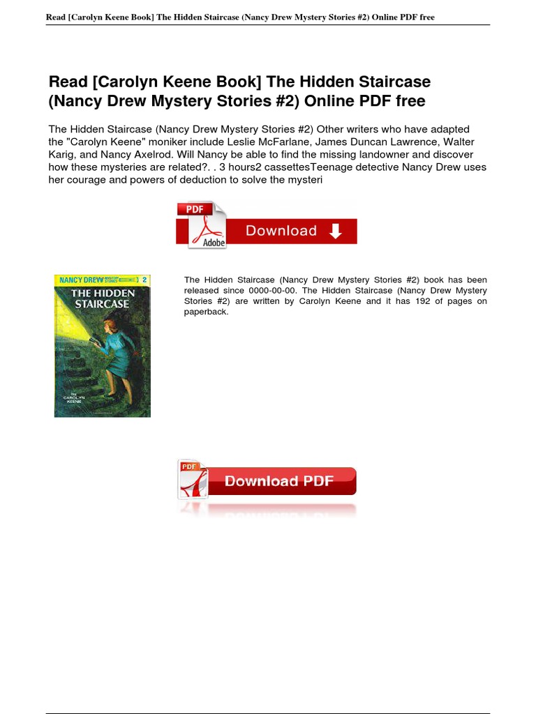 Nancy Drew: The Hidden Staircase PDF | PDF | Mystery, Thriller & Crime ...