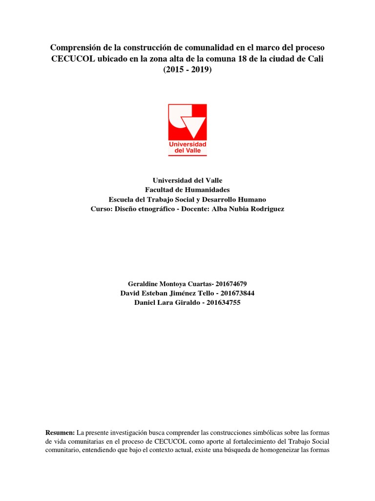 Propuesta de Trabajo Académico y Participación en Proceso Comunitario Cecucol | PDF