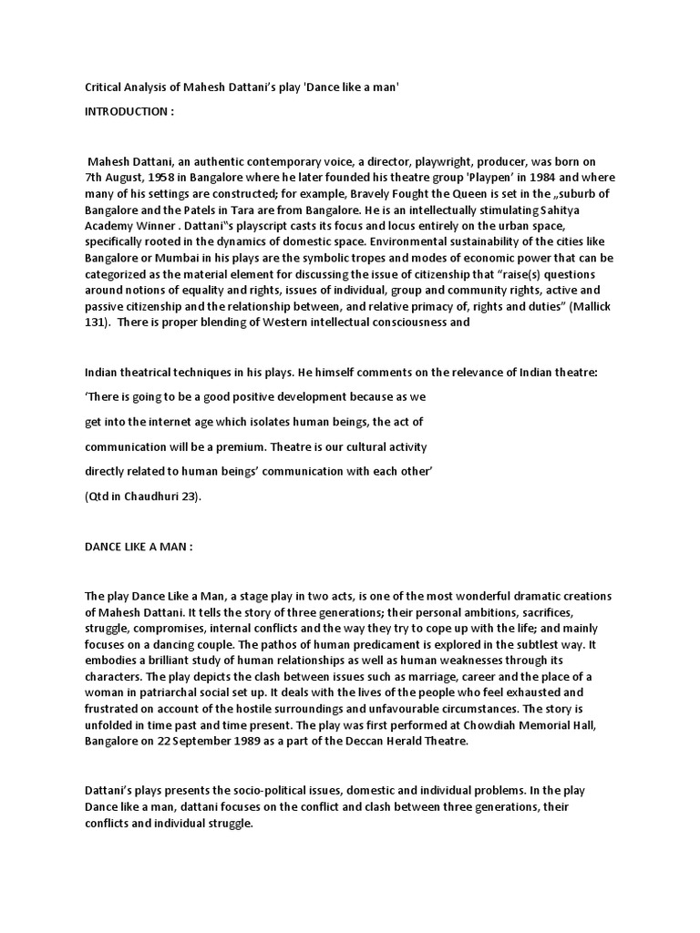 Dance Like Man Critical Analysis | PDF