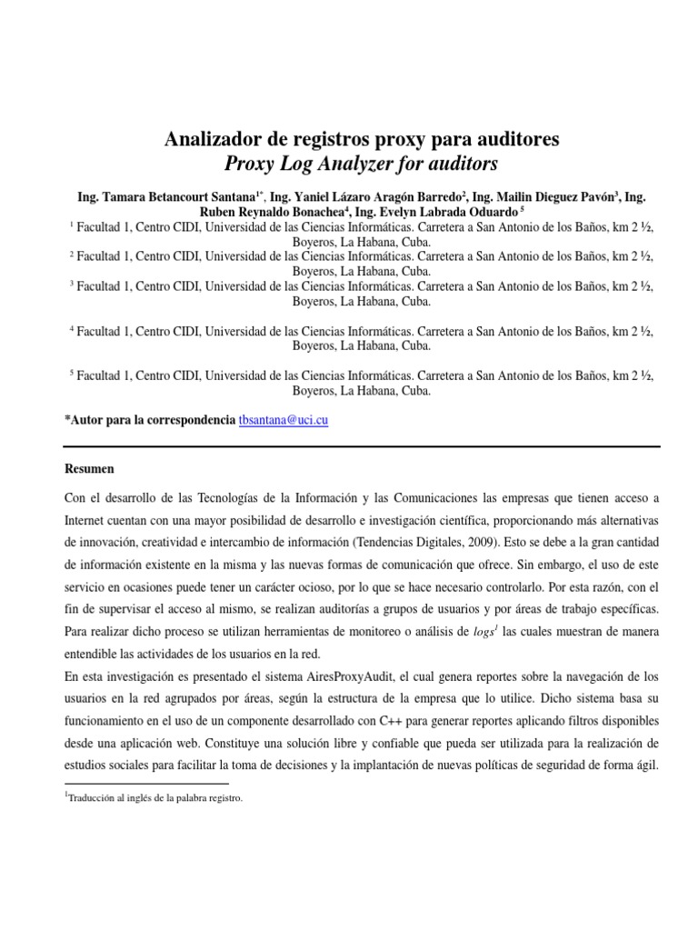 Analizador de Registros Proxy para Auditores Proxy Log Analyzer For Auditors | PDF
