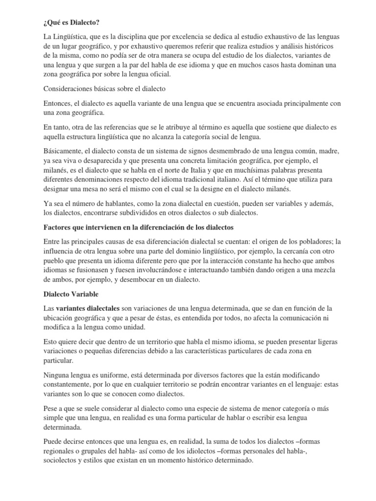 Definición y características del dialecto | PDF
