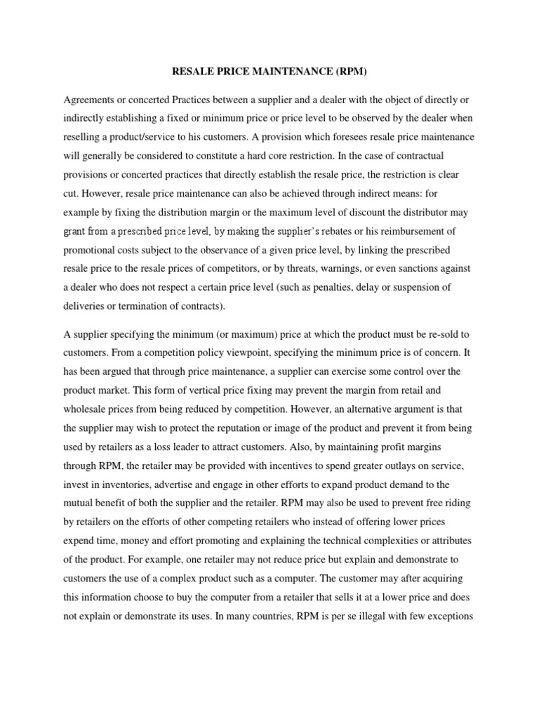 Resale Price Maintenance | PDF