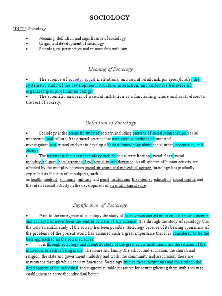 SOCIOLOGY NOTES Highlighted | PDF