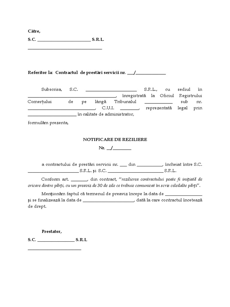 Model de Notificare Reziliere | PDF