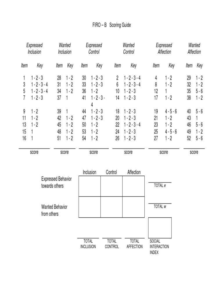 FIRO-B Scoring Sheet | PDF
