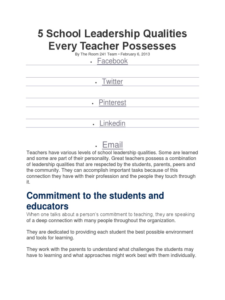 5 School Leadership Qualities Every Teacher Possesses | PDF