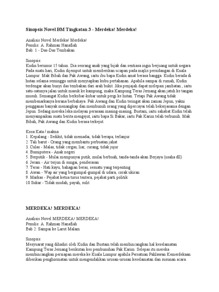 Sinopsis Novel BM Tingkatan 3 | PDF