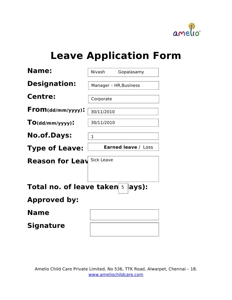 Leave Application Form Template | PDF
