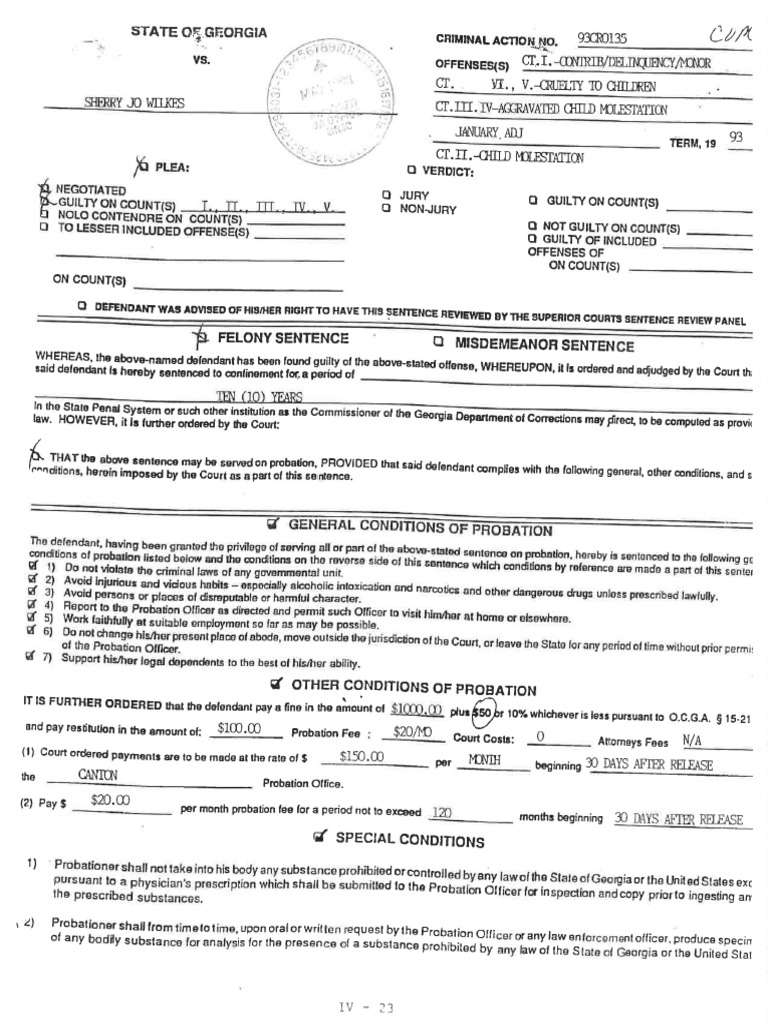 Sherry Jo Wilkes Felony Child Molestation Sentencing | PDF
