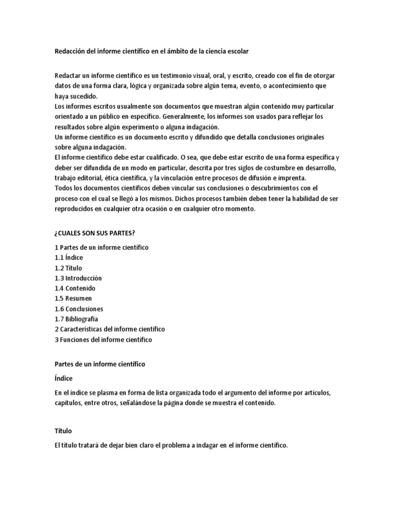 Redacción Del Informe Científico en El Ámbito de La Ciencia Escolar | PDF