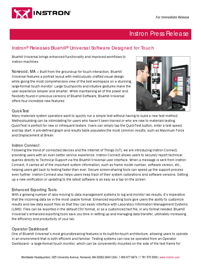 Instron Releases Bluehill Universal Software | PDF