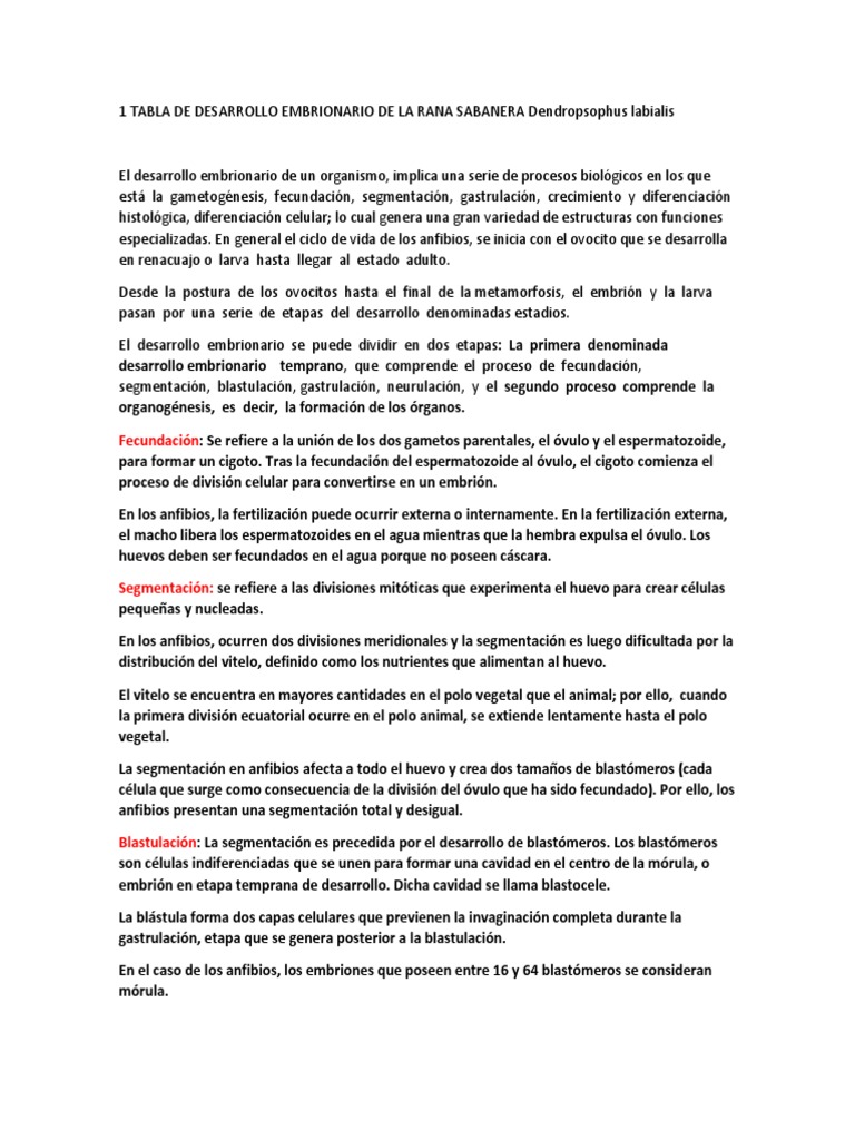 1TABLADE DESARROLLO EMBRIONARIO DE LA RANA SABANERA Dendropsophus ...